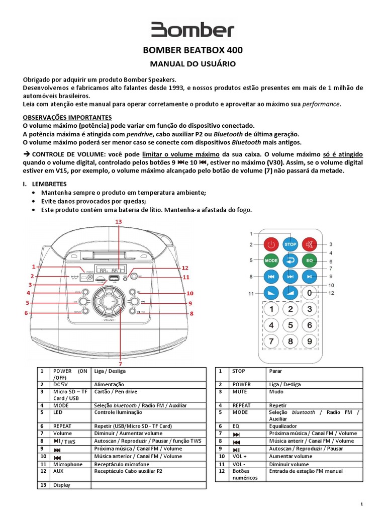 3.27.188 - Manual Bomber Beatbox 400 | PDF | Pen-drive | Bluetooth