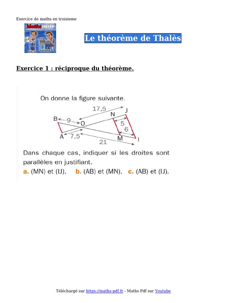 Le Theoreme de Thales Exercice | PDF