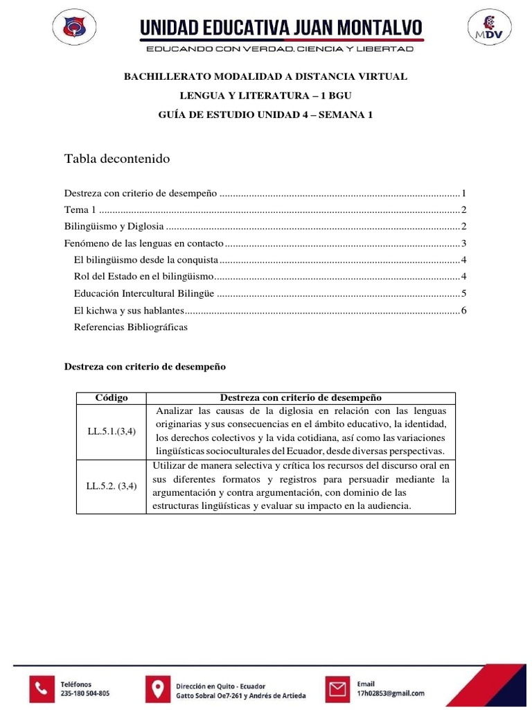 Guía de Aprendizaje Semana 1 U4 1ro BGU | PDF