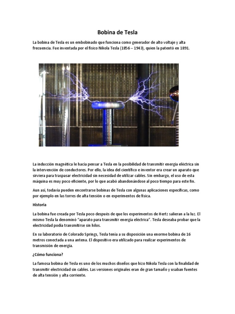 Bobina de Tesla | PDF | Nikola Tesla | Ingenieria Eléctrica