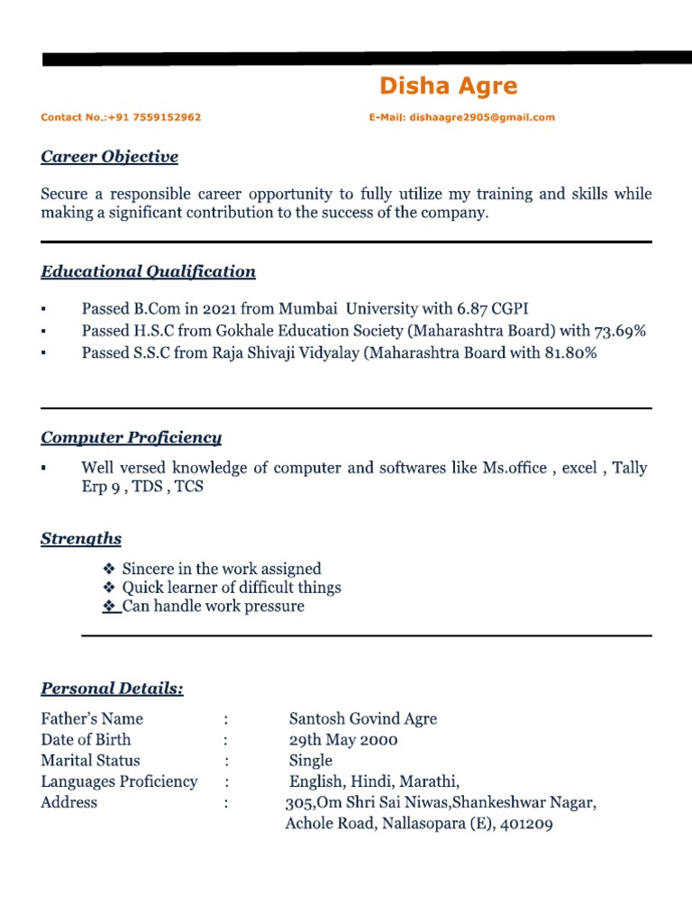 Agre Disha Resume | PDF