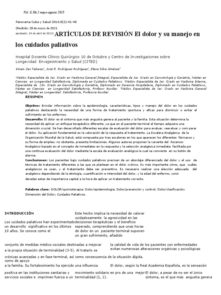 El Dolor Y Su Manejo En Cuidados Paliativossalud12 Pdf