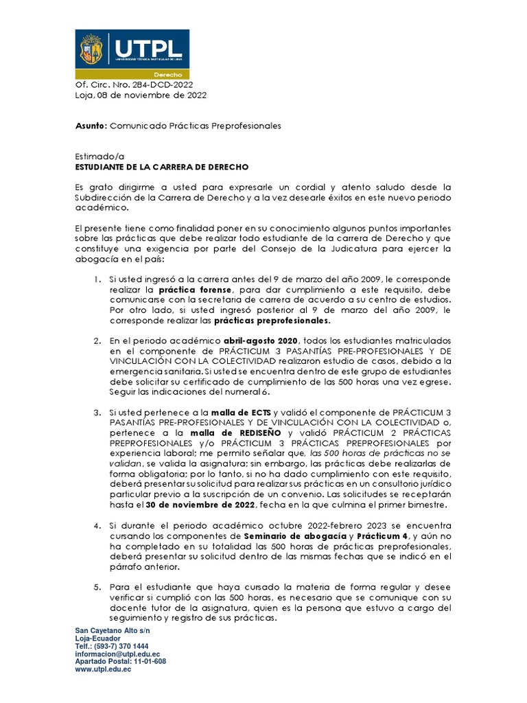 Comunicado Prácticas O22 - F23-Signed | PDF | Crecimiento personal y ...