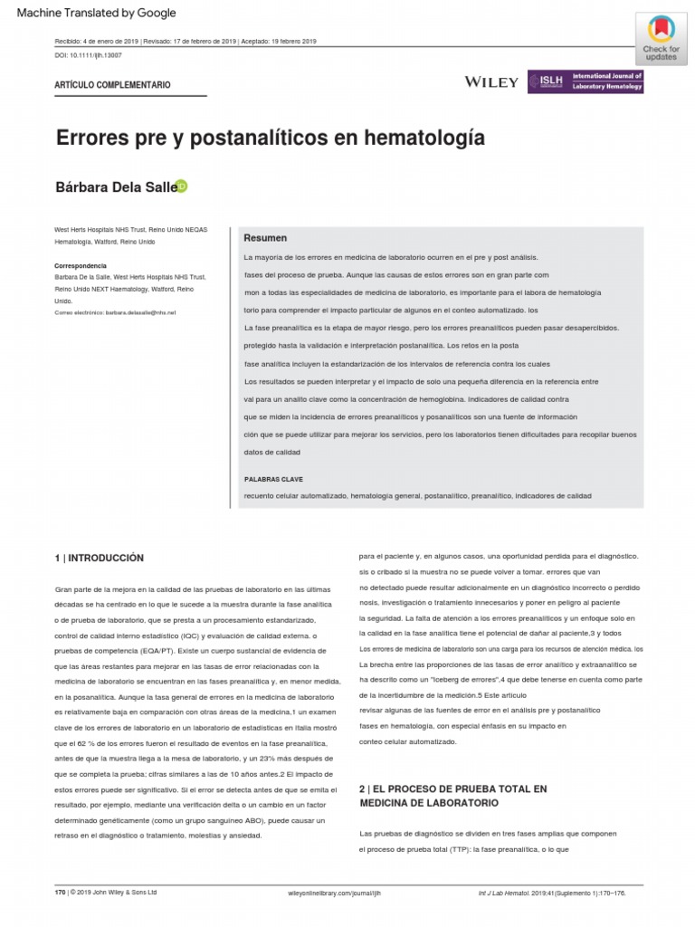 Pre Post Analytical Errors in Hematology | PDF | Plaqueta | Sangre