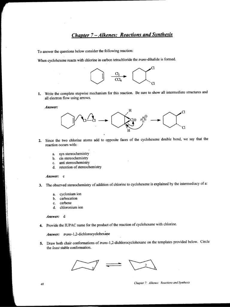 Chal!..ter7 Alkenes: Reactions and Svnthesis: Answer | PDF | Chemical Reactions | Alkene