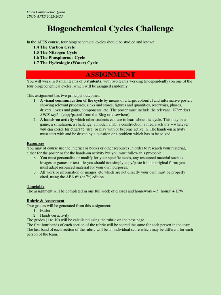 Biogeochemical Cycles Assignment | PDF