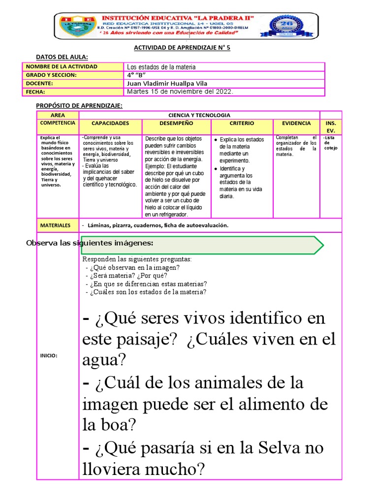SESIÓN DE APRENDIZAJE #05 Los Estados de La Materia | PDF | Importar | Agua