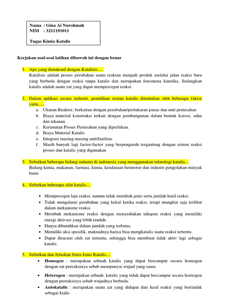 Latihan Soal Kimia Katalis Untuk Uts Part 2 | PDF