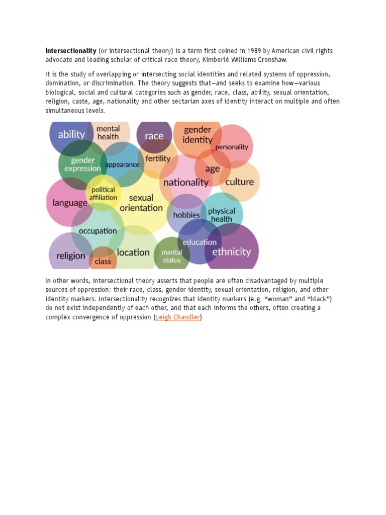 Intersectionality (Or Intersectional Theory) Is A Term First Coined in ...