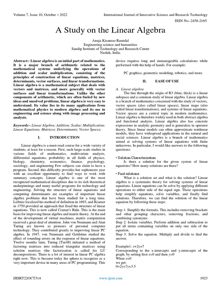A Study On The Linear Algebra | PDF