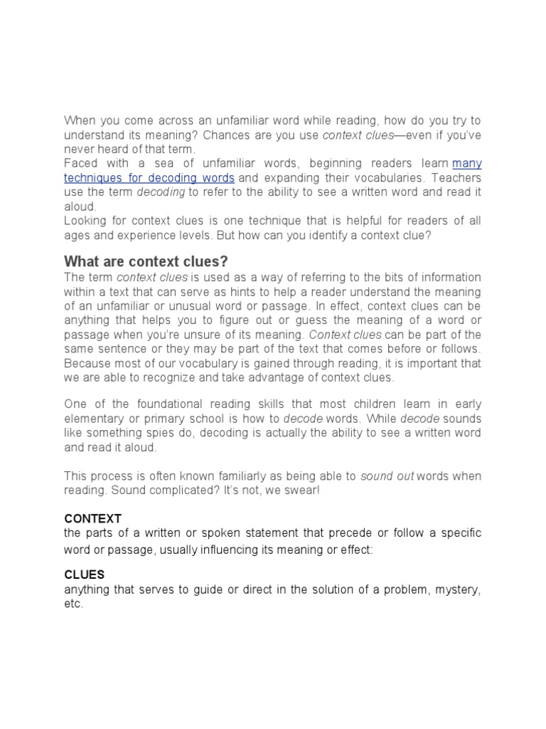 Understanding Context Clues | PDF | Linguistics | Grammar
