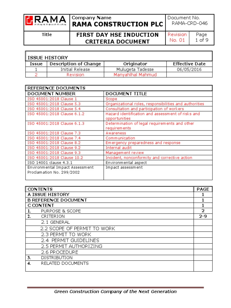 First Day Hse Induction Pdf