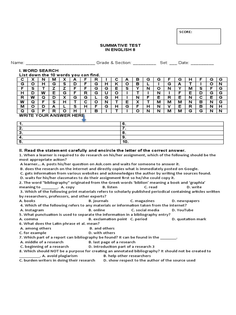 Summative - English 8 | PDF