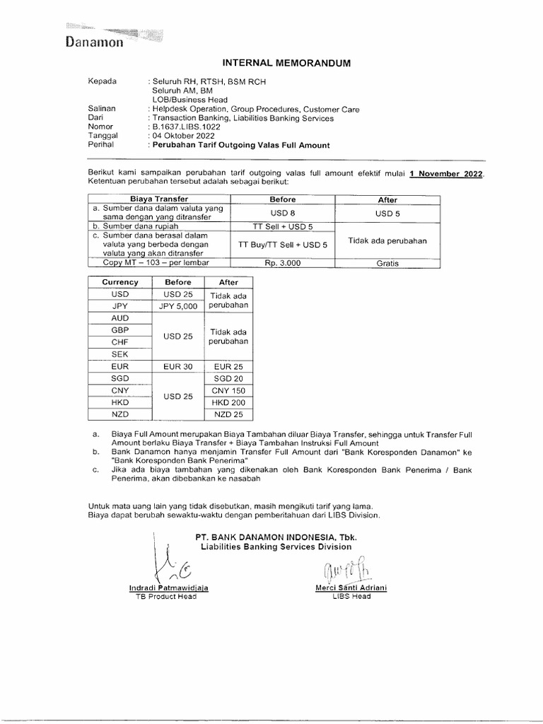 Memo Perubahan Biaya FA | PDF