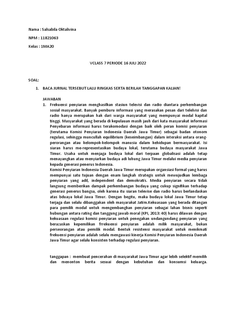 Bagi VCLASS 7 PERIODE 16 JULI 2022 - Salsabila Oktalivina | PDF | Politik | Ilmu Sosial
