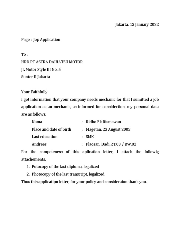 Jop Application | PDF