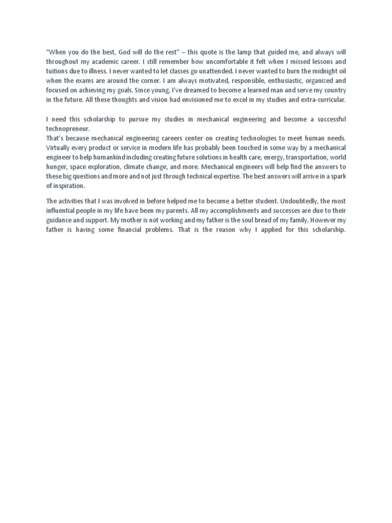 Scholarship Essay Example For Engineering | PDF