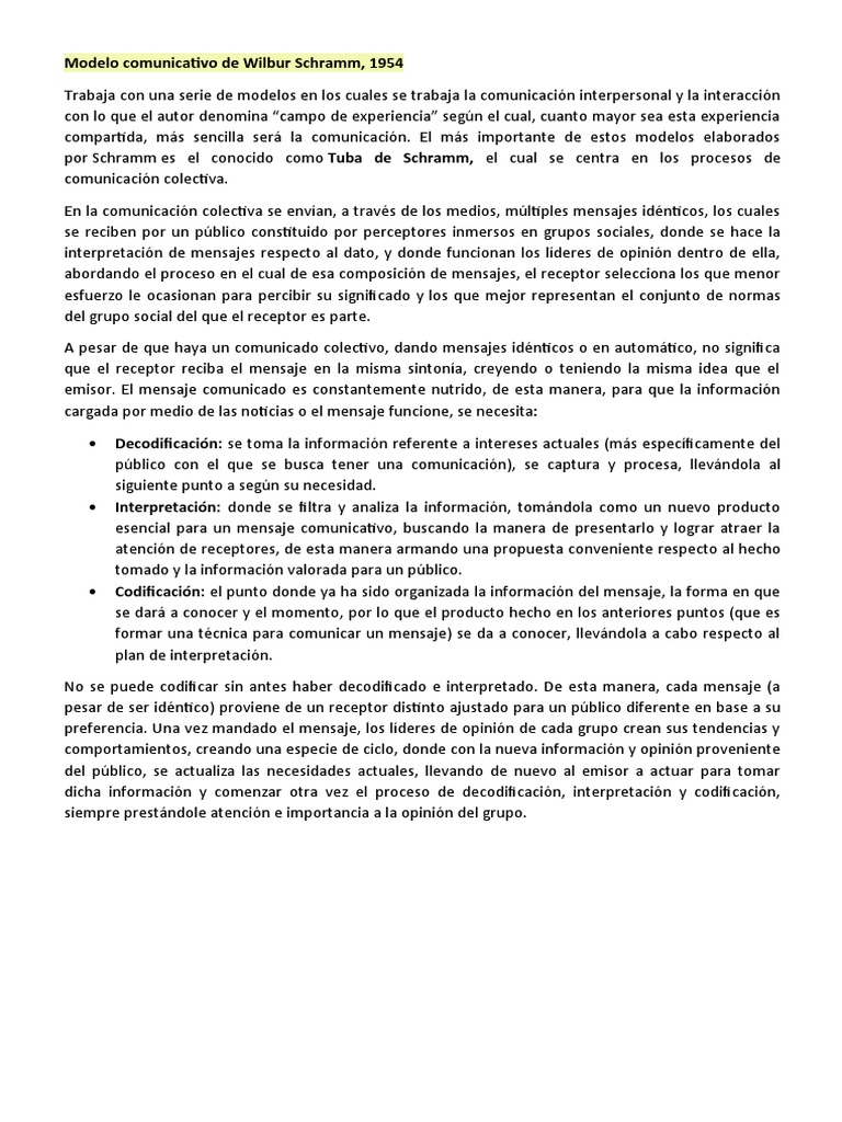 Modelo Comunicativo de Wilbur Schramm | PDF | Comunicación | Información