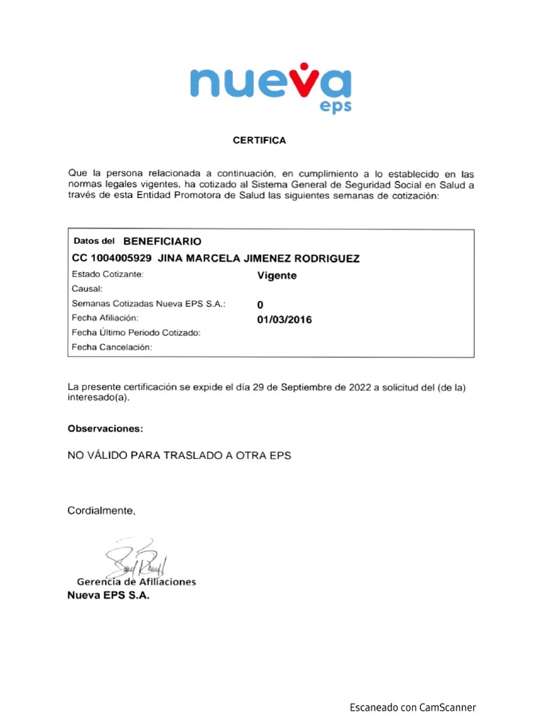 Formato Afiliación EPS | PDF