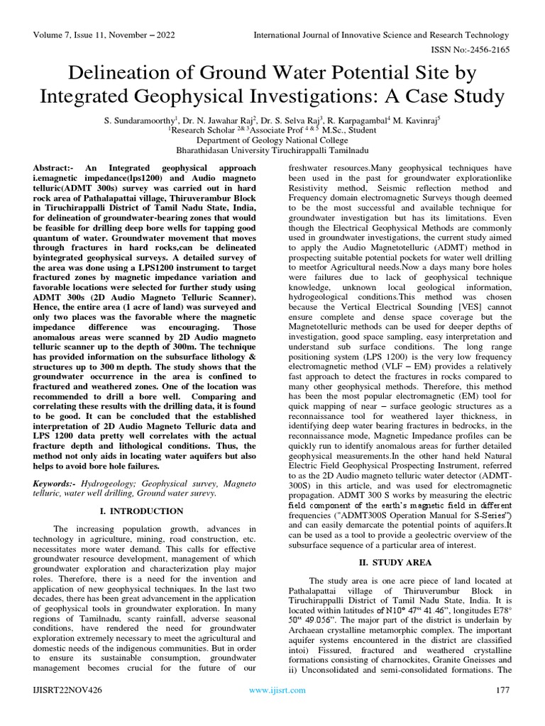 Delineation of Ground Water Potential Site by Integrated Geophysical Investigations A Case Study ...