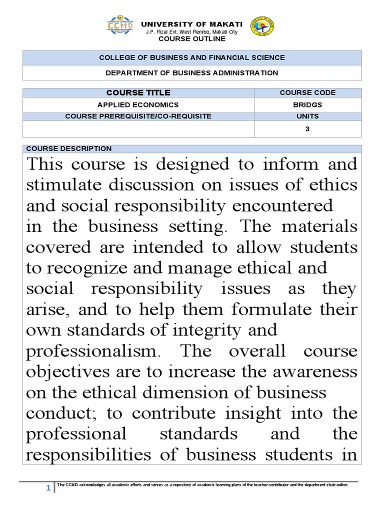 01 - Applied Economics Course Outline | PDF | Elasticity (Economics ...