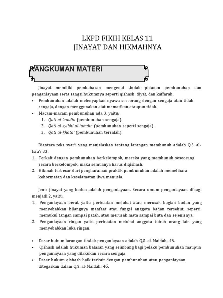 HUKUM JINAYAT DAN PELAJARANNYA | PDF
