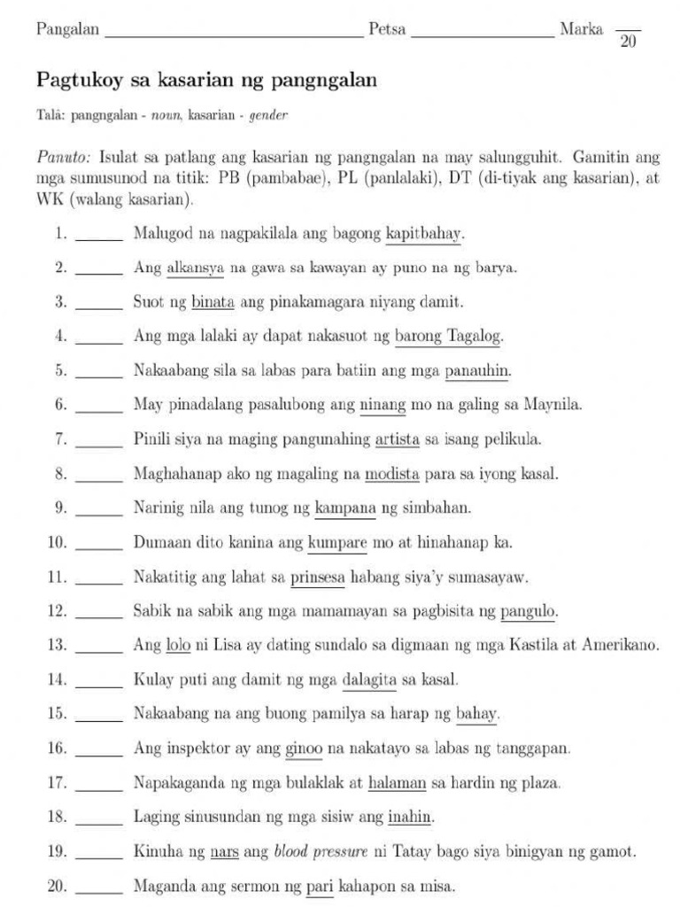 Pangngalan Worksheets | PDF
