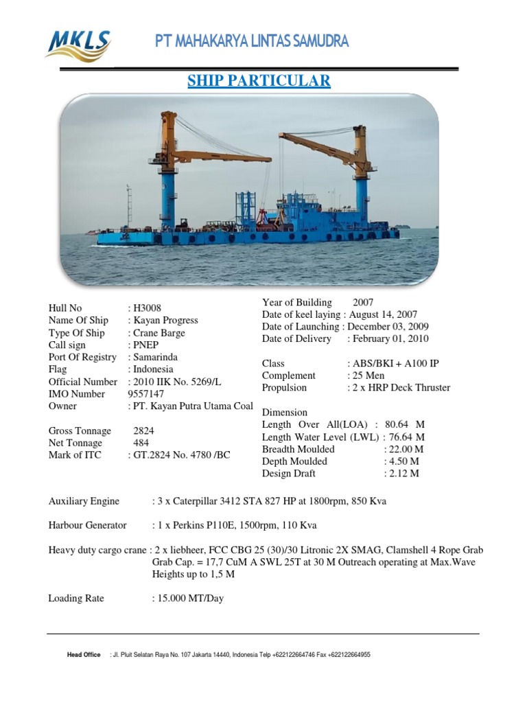 Ship Particular Tb. Kayan Progress | PDF | Ships | Tonnage