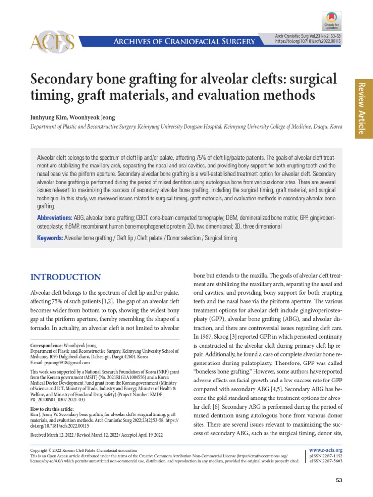 Secondary Bone Grafting For Alveolar Clefts Surgical | PDF | Face ...