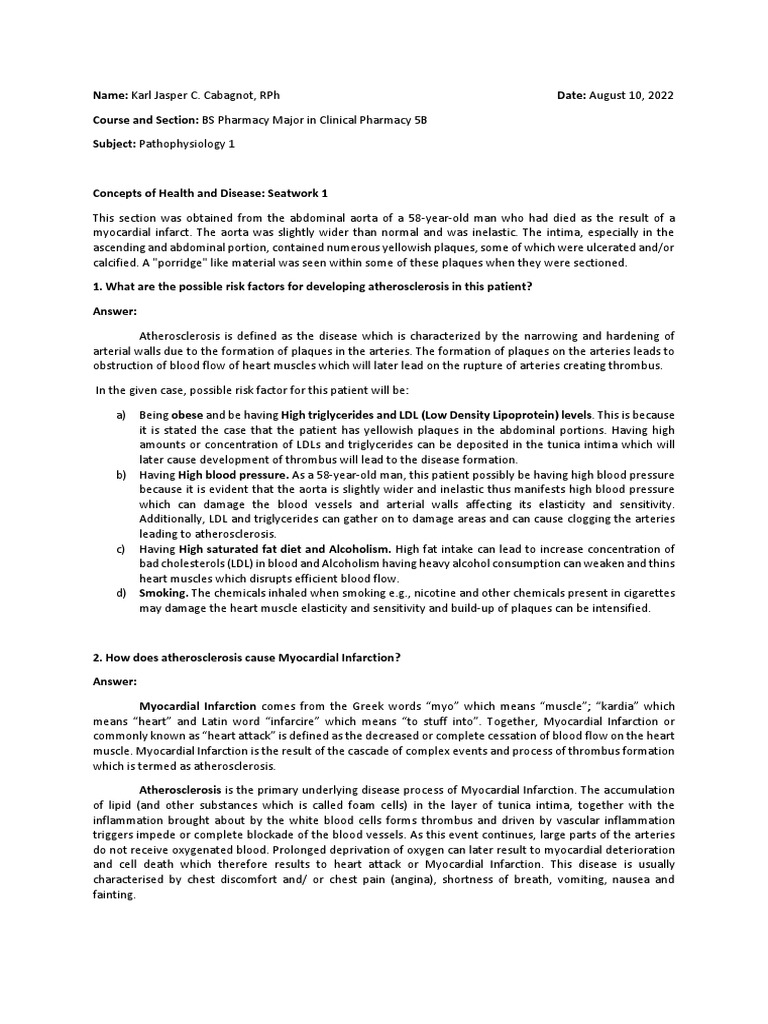 CABAGNOT, Karl Jasper Atherosclerosis Case Study | Download Free PDF | Atherosclerosis | Endothelium