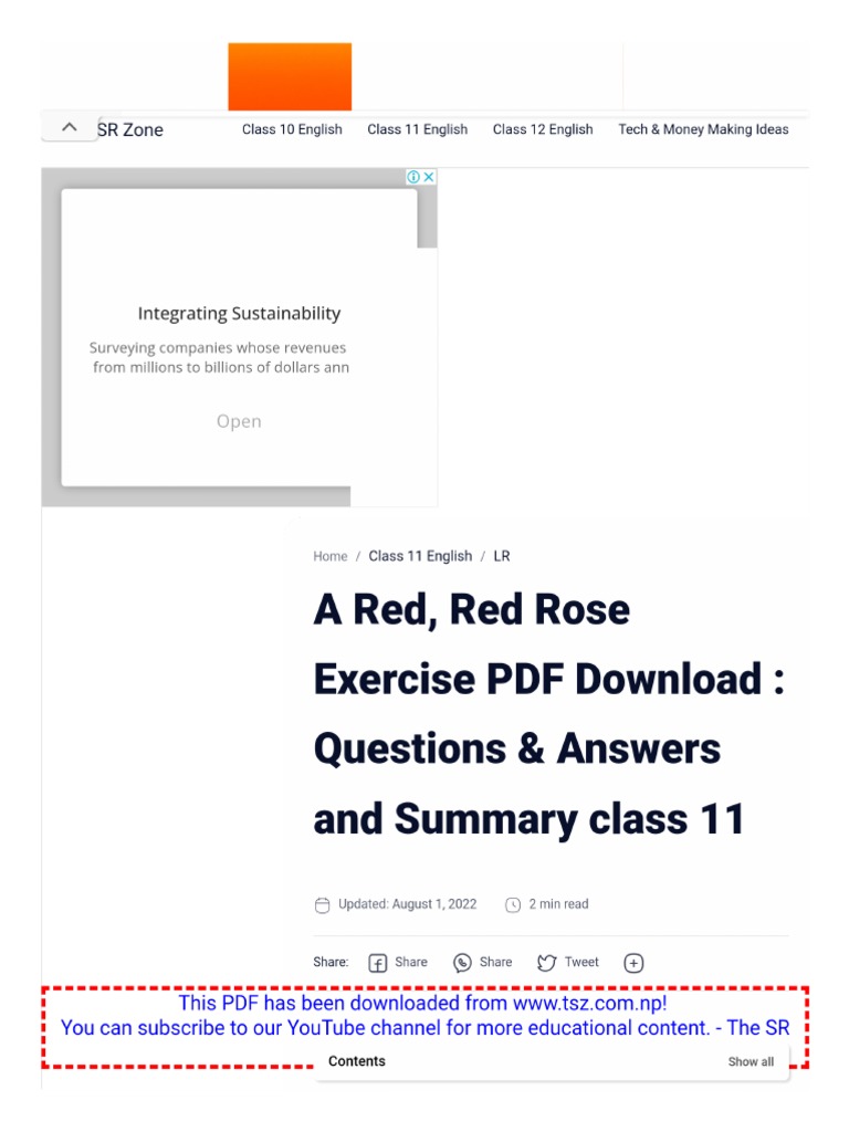 A Red, Red Rose Exercise PDF Download - Questions & Answers and Summary ...