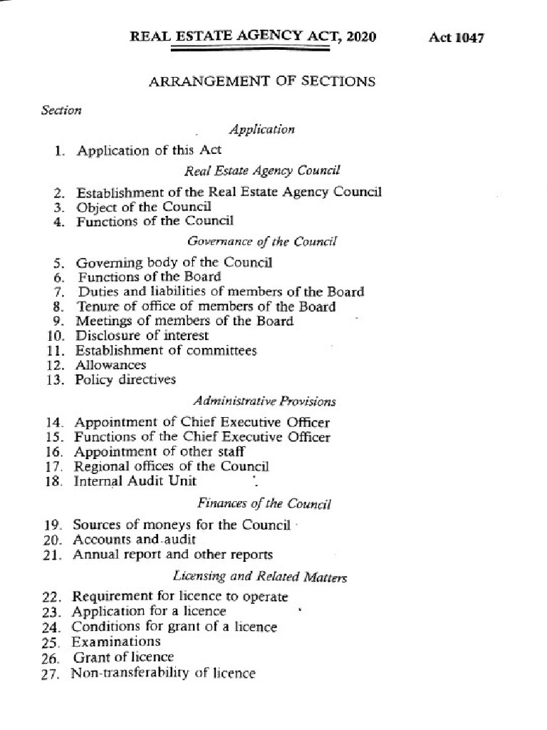 Real Estate Agency Act, 2020 Act 1047 | PDF