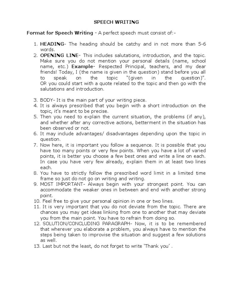 Speech Writing For Class 11th | PDF | Hygiene