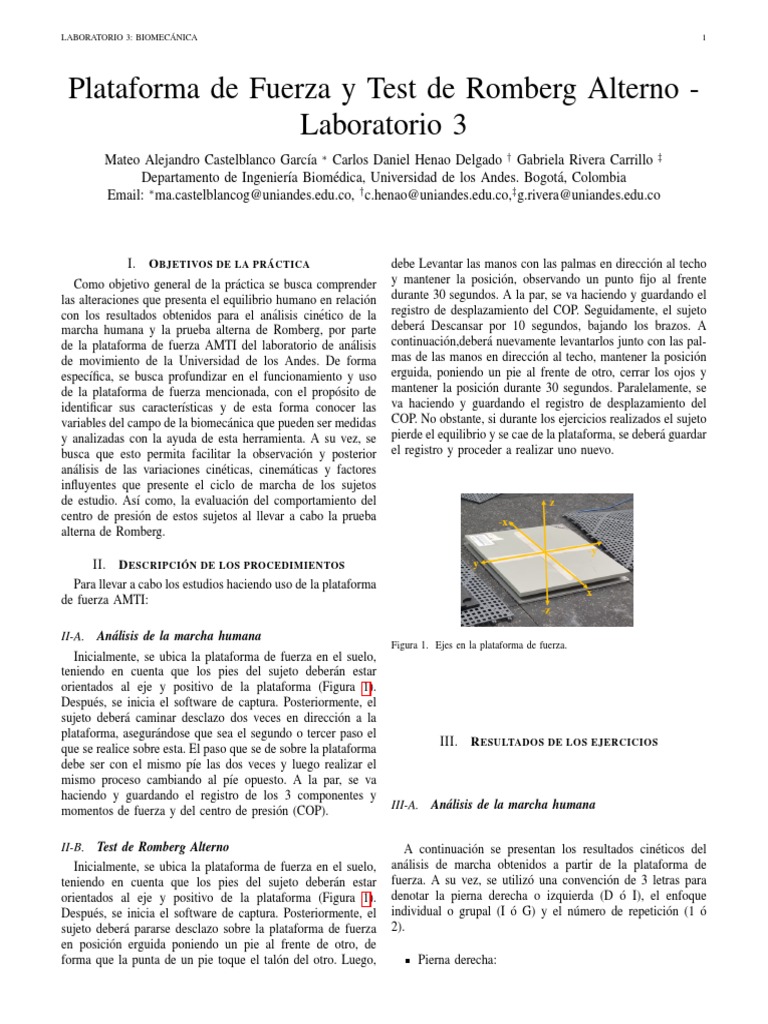 Informe 3 Laboratorio Biomec Nica | PDF | Pie | Fuerza
