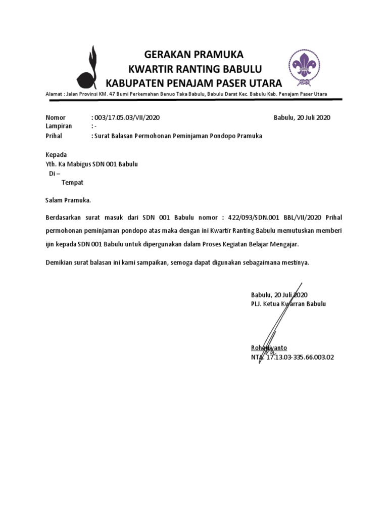 SURAT BALASAN PEMINJAMAN | PDF
