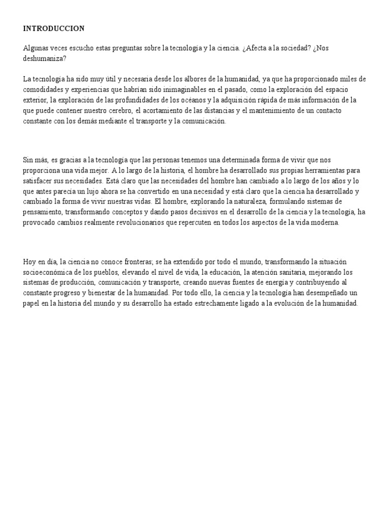 Ensayo Sobre La Tecnologia y La Ciencia en La Sociedad | PDF