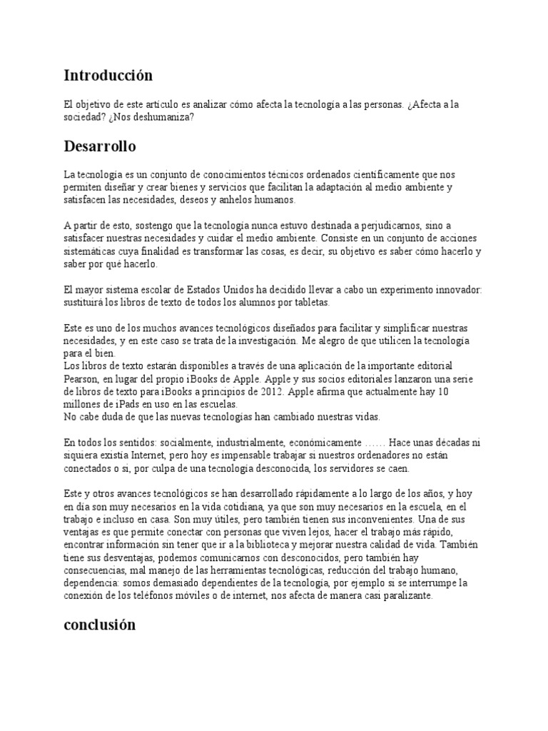 Ensayo Sobre La Tecnologia en La Sociedad | PDF | Apple Inc. | Sociedad