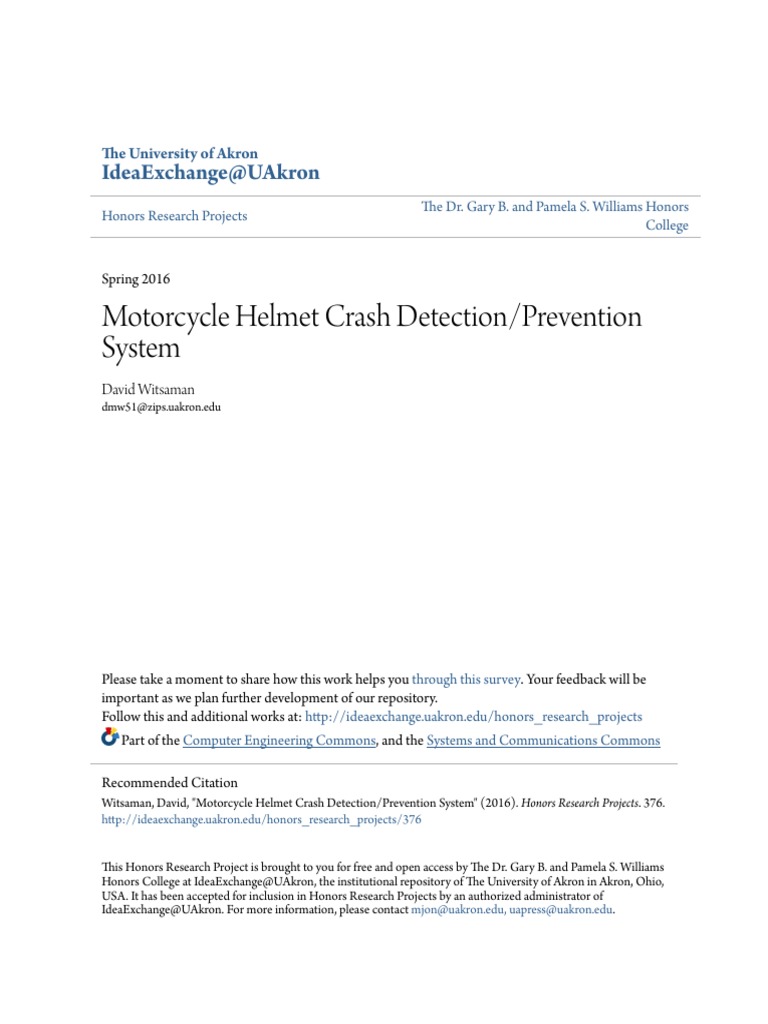 Motorcycle Helmet Crash Detection Prevention System Pdf