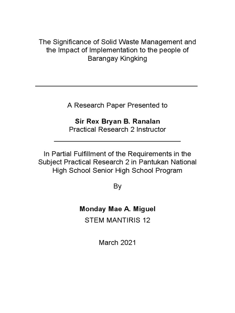 The Significance of Solid Waste Management and The | PDF