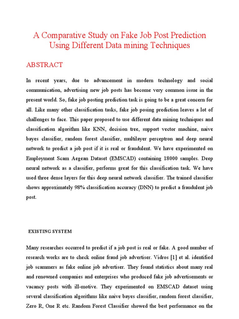 A Comparative Study On Fake Job Post Prediction Using Different Data Mining Techniques | PDF ...