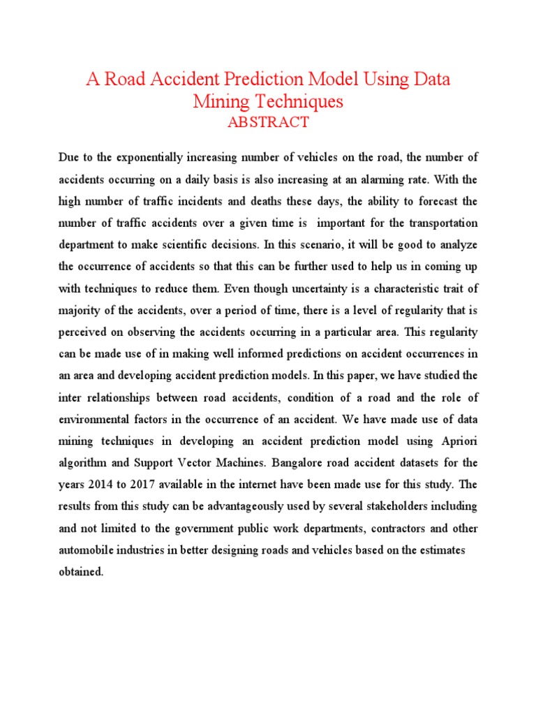 A Road Accident Prediction Model Using Data Mining Techniques Pdf 