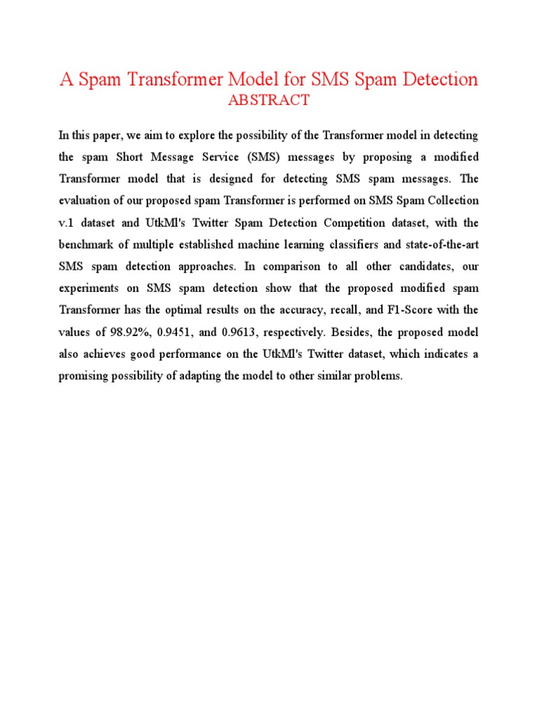 A Spam Transformer Model For SMS Spam Detection | PDF | Machine ...