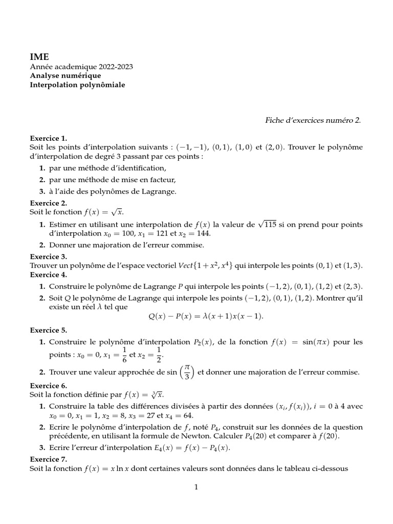 Fiche No2 Interpolation Polynomiale | PDF