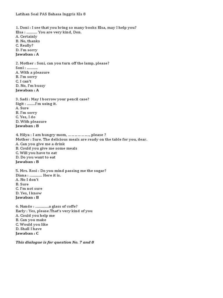 Latihan Soal Pas Bahasa Inggris Kls 8 Pdf
