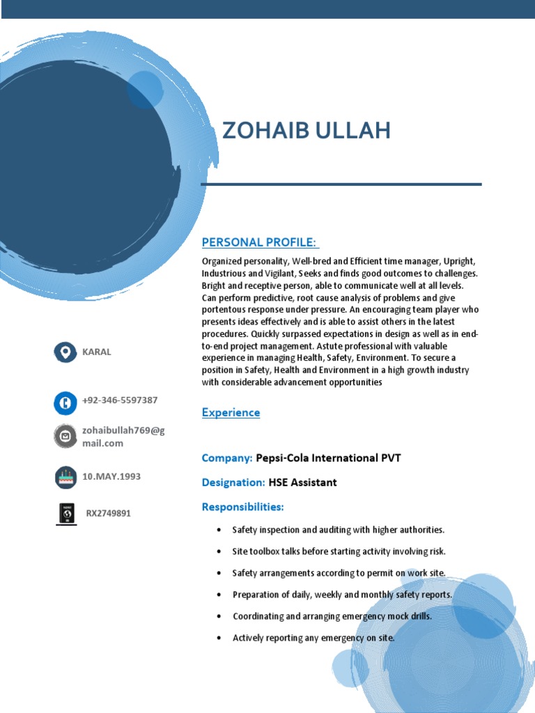 Zohaib Ullah CV . | PDF | Safety | Occupational Safety And Health