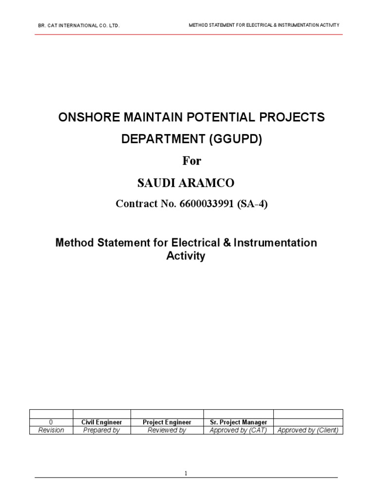 01.05.2021 Method Statement For Electrical & Instrumentation | Download ...
