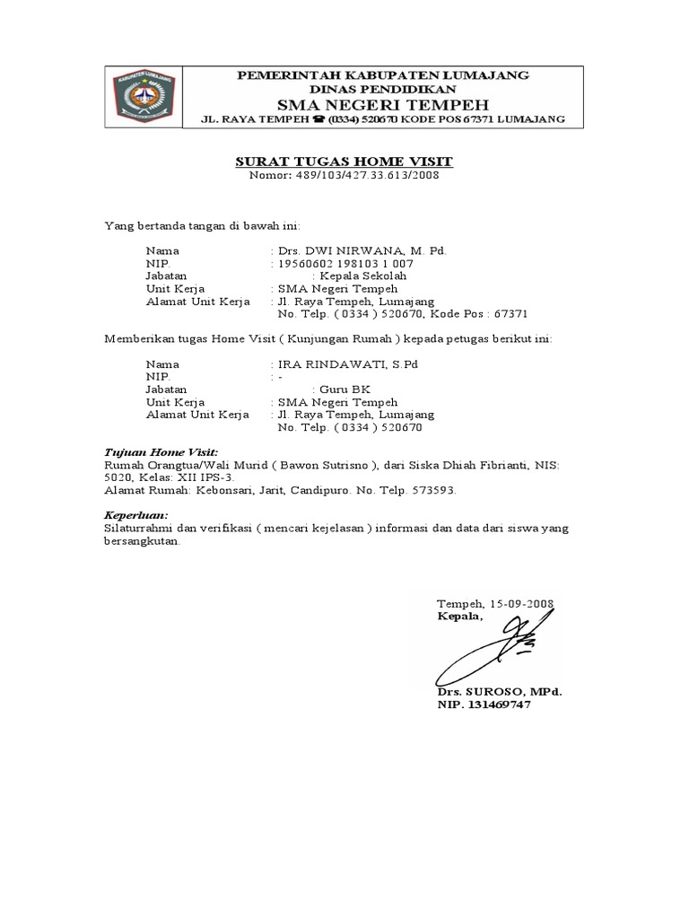 Surat Tugas Home Visit | PDF