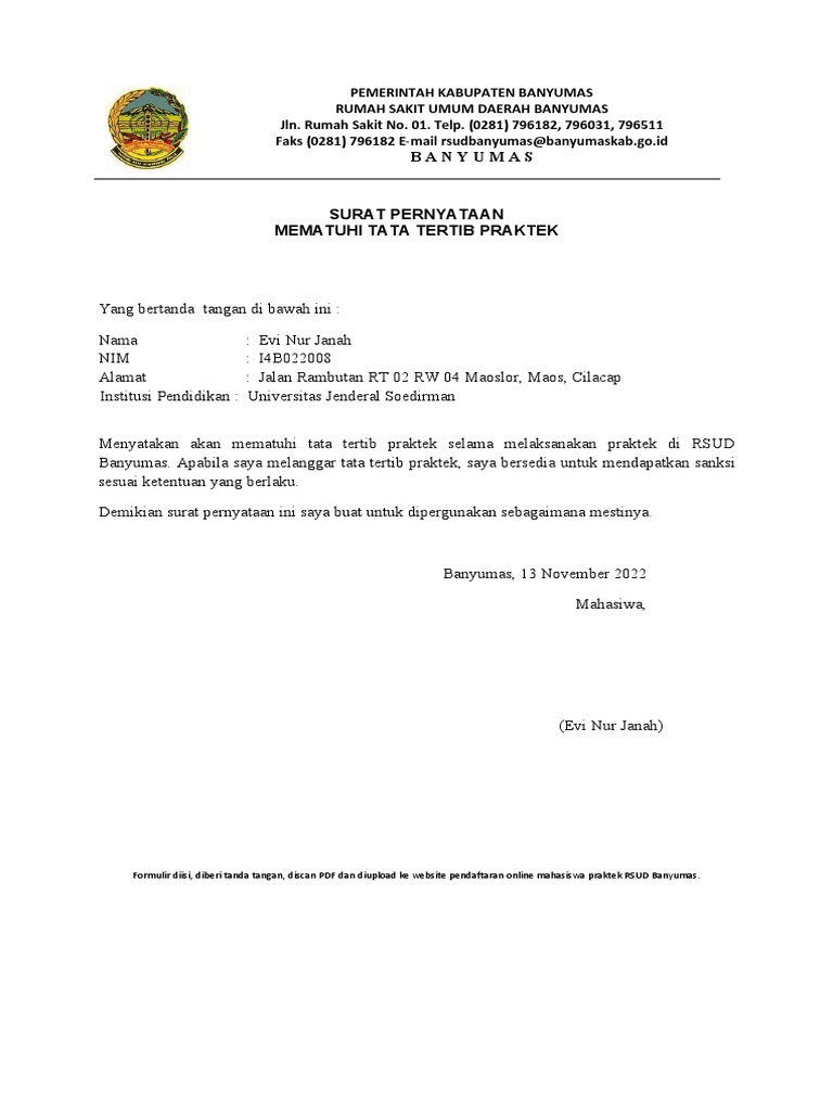 Pernyataan Mematuhi Tata Tertib Praktek | PDF