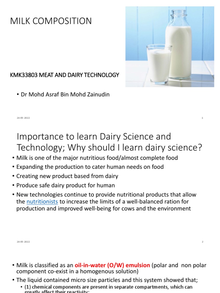 Lecture 1 - Milk Composition | PDF | Milk | Proteins