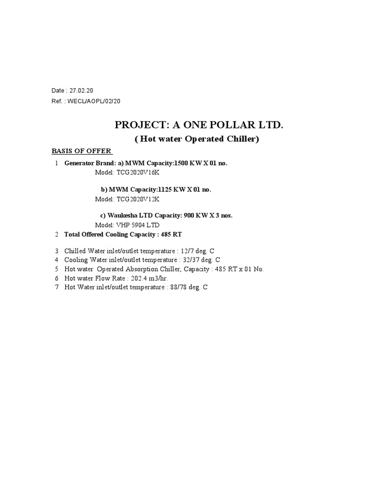 25.02.20 Offer For A One Pollar (Hot Water Chiller) | PDF | Science ...